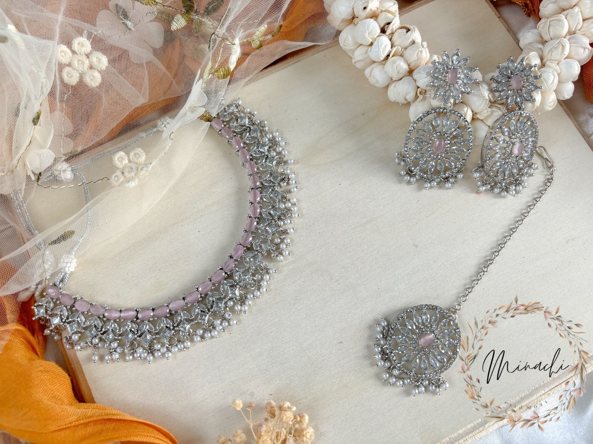 SILVER PINK PEARL NECKLACE SET – Minachi